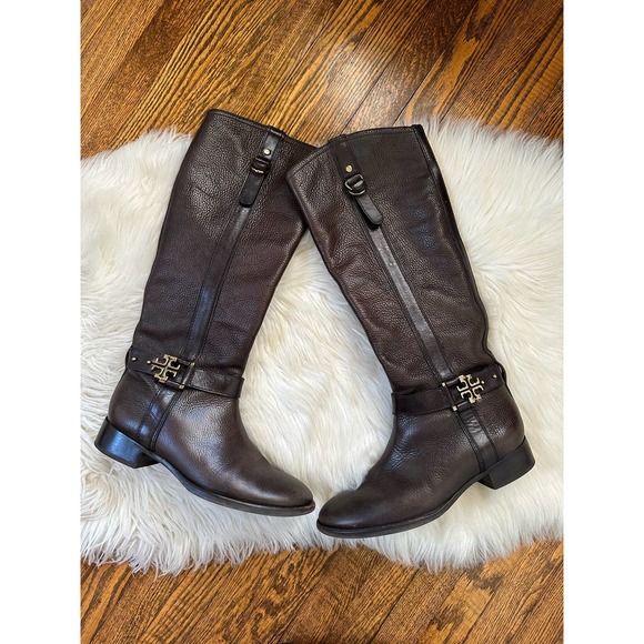 Tory Burch | Shoes | Tory Burch Elina Brown Tall Leather Riding Boots ...